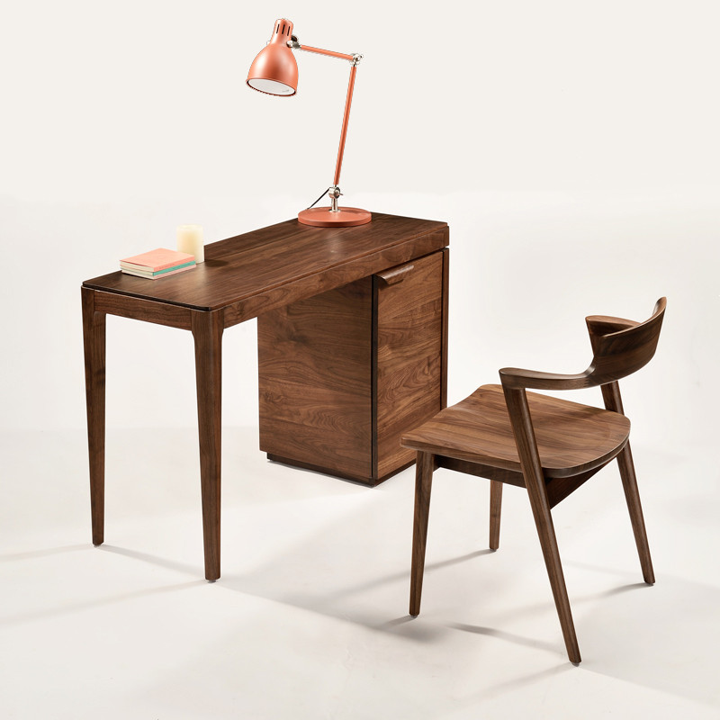 新中式书房家具轻奢书桌简约黑胡桃木写字台实木办公桌家用写字桌_虎窝淘