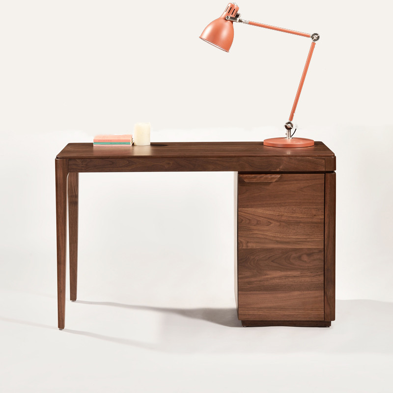 新中式书房家具轻奢书桌简约黑胡桃木写字台实木办公桌家用写字桌_虎窝淘