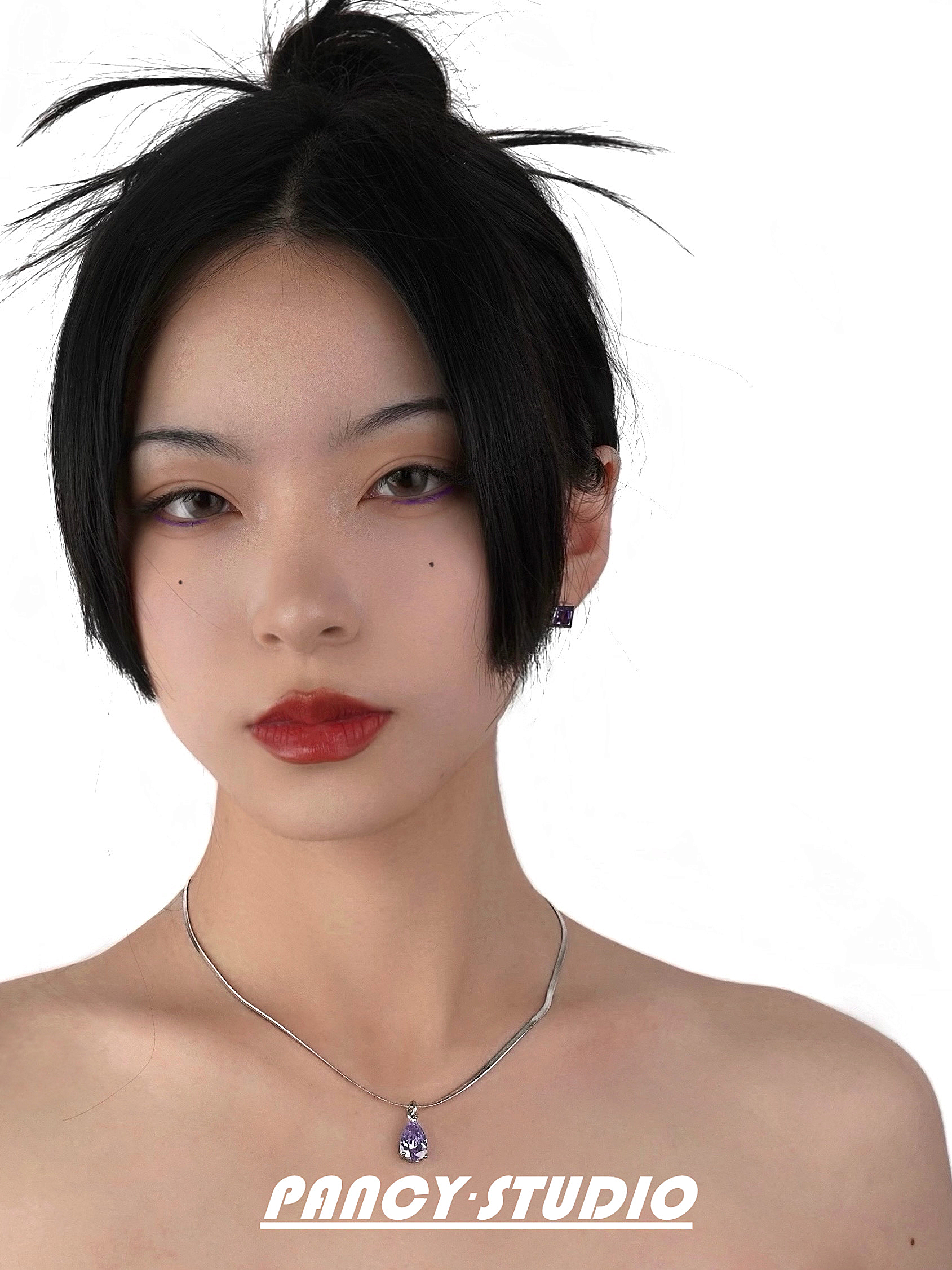 PANCY原创紫皓石吊坠冷淡风钛钢刀片项链简约小众锁骨链颈链女_虎窝淘