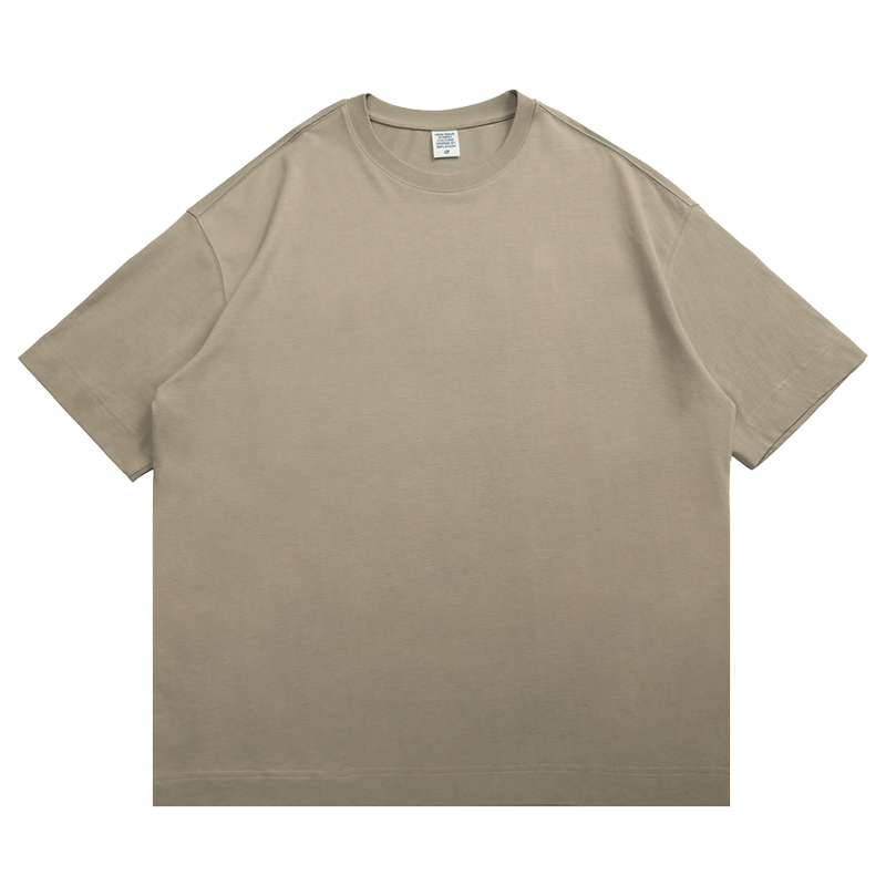 265G重磅纯色短袖T恤男潮牌欧美高街大地色OVERSIZE宽松半袖体恤_虎窝淘