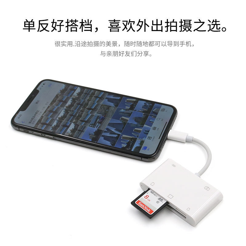 适用于iPhone X XR XS Max苹果11手机CF卡读卡器SD TF相机套件iPad Pro Air平板连接佳能尼康单反12导照片线_虎窝淘