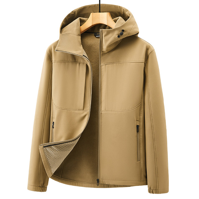 Outdoor soft shell jacket men's spring and autumn fleece large size ...