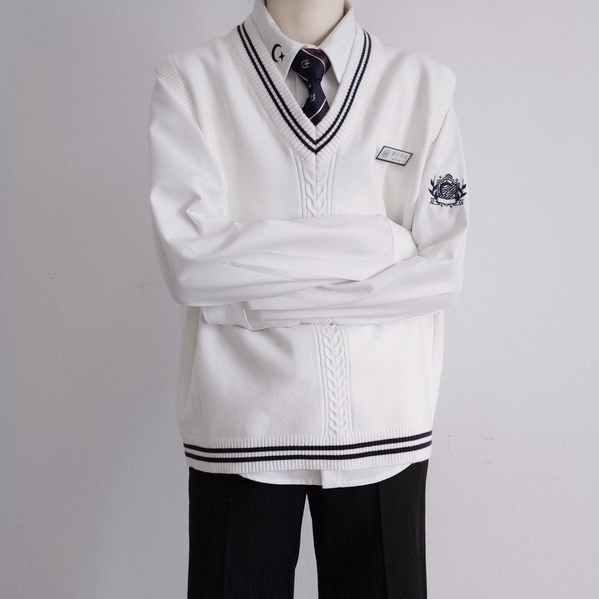 【刺篇原创】鋳谷高校 jk/dk制服正版条纹针织背心毛衣秋冬新款_虎窝淘