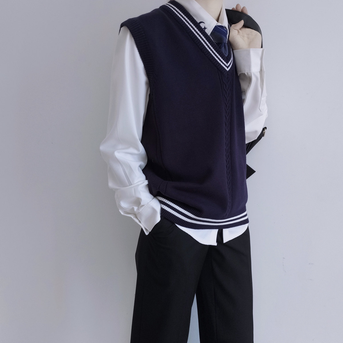 【刺篇原创】鋳谷高校 jk/dk制服正版条纹针织背心毛衣秋冬新款_虎窝淘