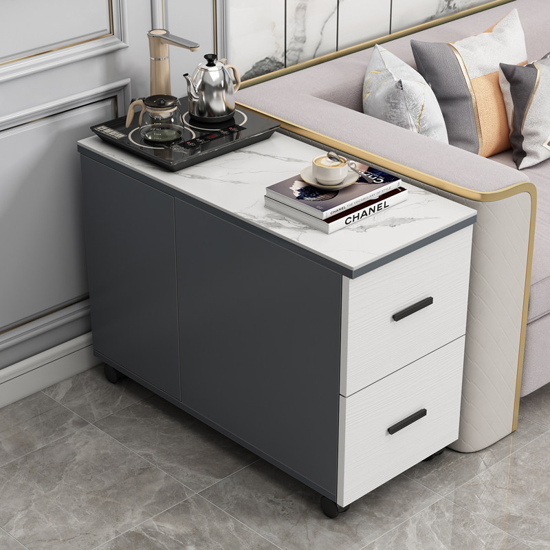 轻奢岩板实木沙发边柜客厅移动边几简约现代茶几柜侧边储物收纳柜_虎窝淘