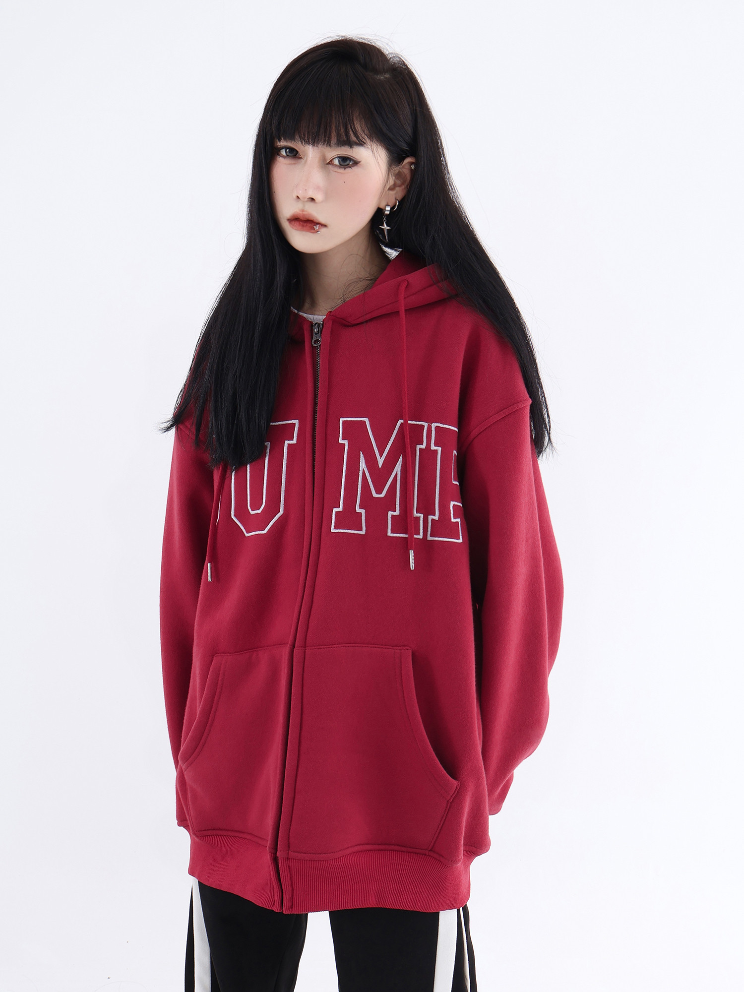 JUMP NEXT国潮秋季情侣嘻哈七色大LOGO拉链开衫宽松休闲连帽卫衣_虎窝淘