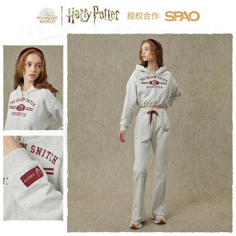 SPAO哈利波特合作系列冬季女士连帽短款开衫卫衣SPMZC49D30_虎窝淘