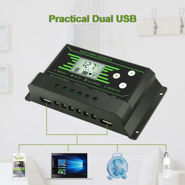 Multi-Protection Portable Solar Controller 12V/24V Double US_虎窝淘