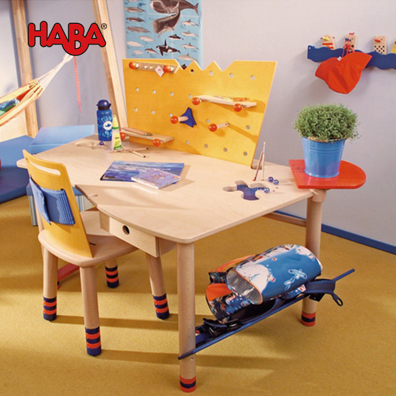 HABA德国进口实木学习书桌椅高度可调节学生电脑桌儿童升降写字桌_虎窝淘