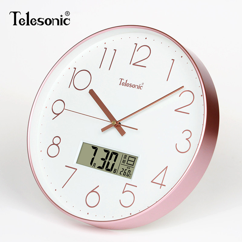 TELESONIC天王星挂钟表客厅时钟家用时尚创意静音挂墙简约石英钟_虎窝淘