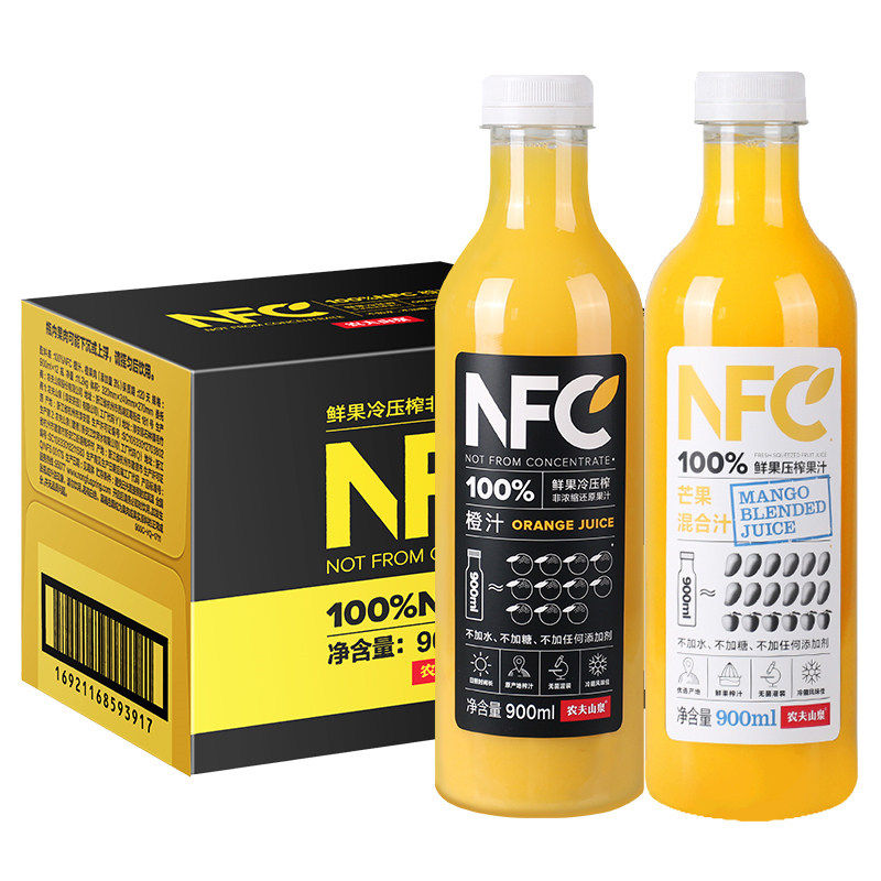农夫山泉NFC鲜榨果汁橙汁芒果汁NFC果蔬汁900ml*12瓶整箱代餐饮料_虎窝淘