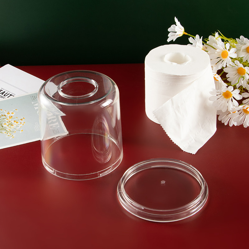 圆形卷纸筒创意客厅家用塑料透明抽纸盒亚克力加厚饭店桌面纸巾桶_虎窝淘