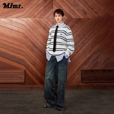 【上衣合集2】MLMR秋冬时尚复古条纹撞色刺绣潮卫衣针织衫男女