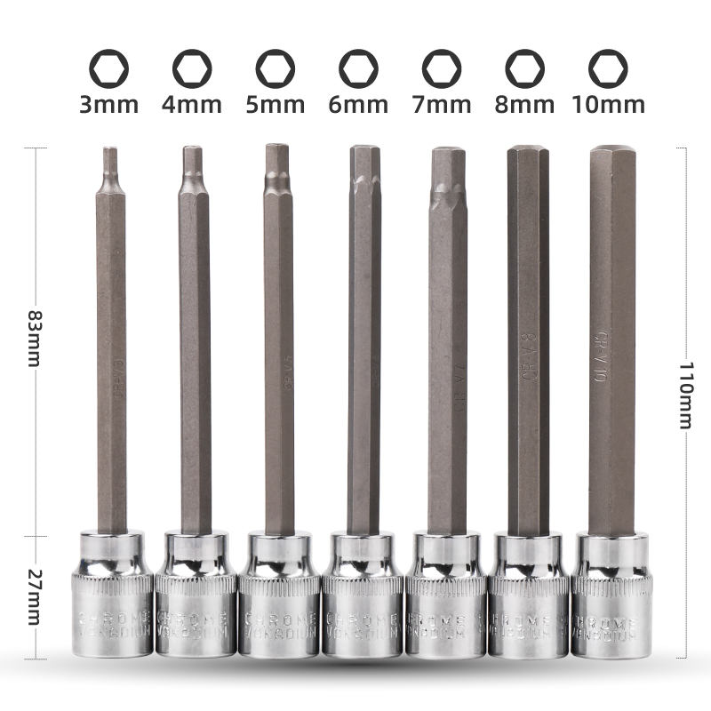 内六角套筒 3/8加长套筒批头内六角扳手旋具批头套筒汽修工具套装_虎窝淘