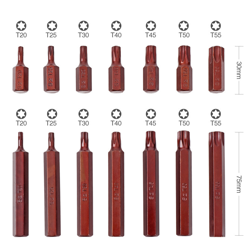 15件S2梅花旋具套筒 t30梅花内六角t40t45t50工具内六花压批套筒_虎窝淘