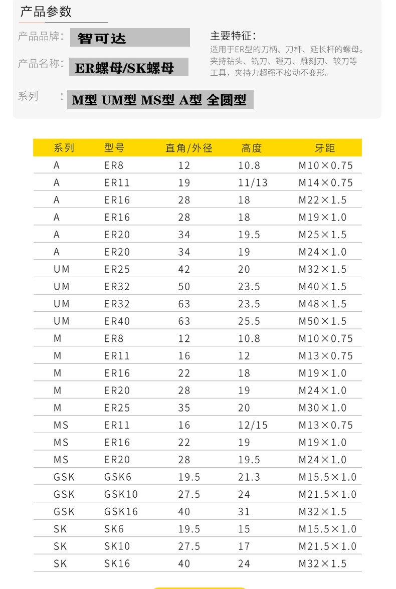 台湾高精SK螺母ER16MS ER8 11 25 ER32UM螺帽 ER动平衡螺母ER20M_虎窝淘