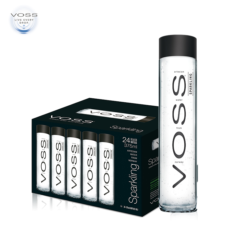VOSS芙丝挪威进口气泡水0糖0卡苏打水375ml*24瓶高端玻璃瓶_虎窝淘