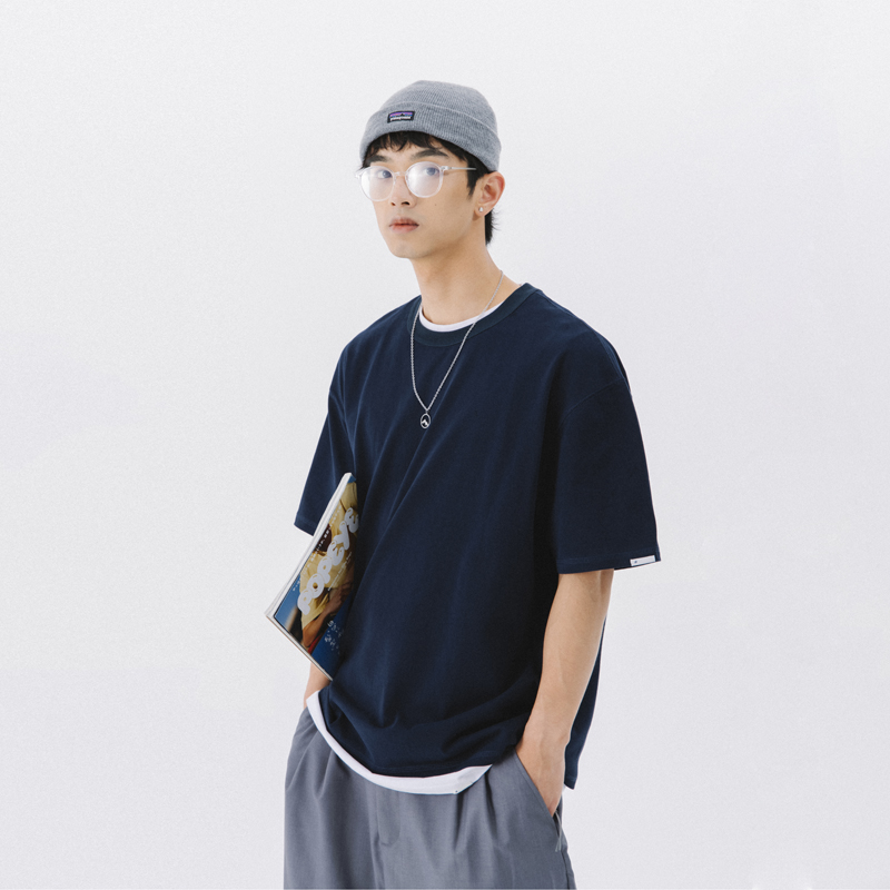 NOTHOMMEBLUE蓝岐2023纯色T恤宽松半袖280G重磅三本针打底短袖男_虎窝淘