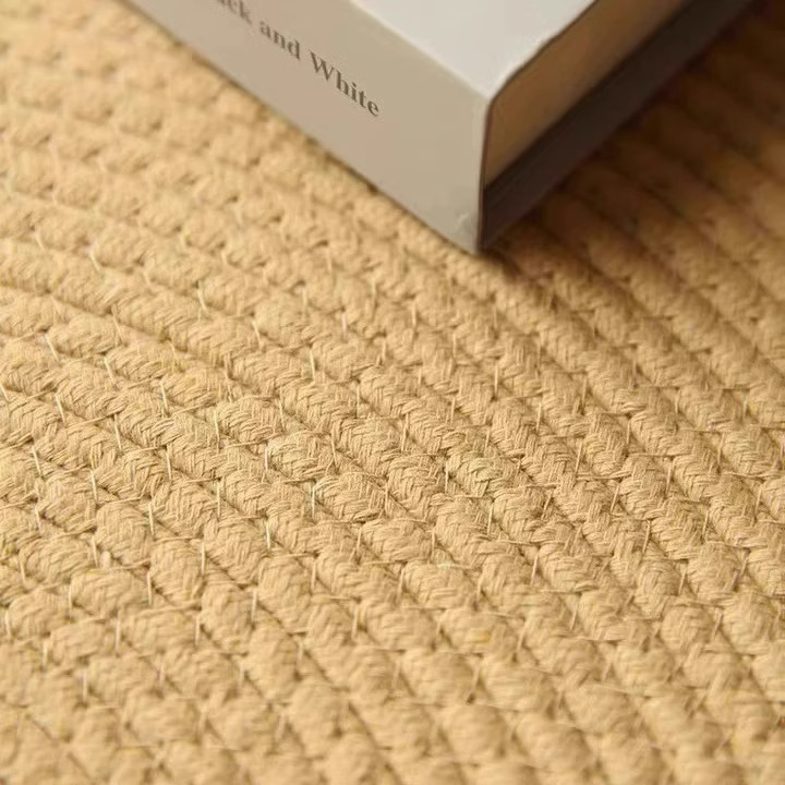 手工编织圆形床边毯原宿风卧室日式流苏美式地垫北欧简约棉麻地毯_虎窝淘