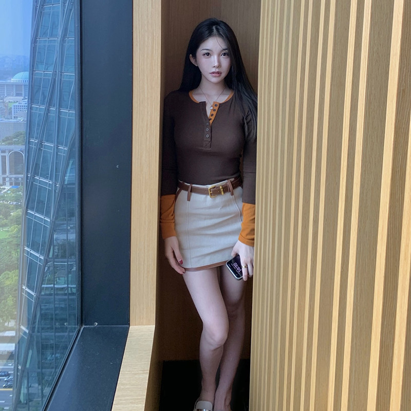 PickRui睿哥秋日百搭定制面料西装半身han腰带半身裙