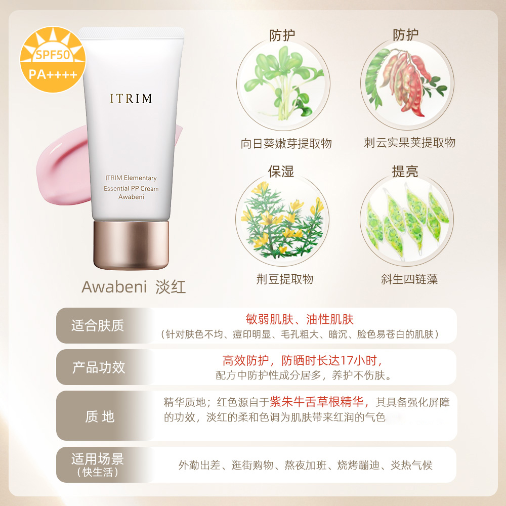 ITRIM植萃精华PP霜防晒隔离霜妆前乳打底修颜养肤保湿遮瑕提亮28g_虎窝淘