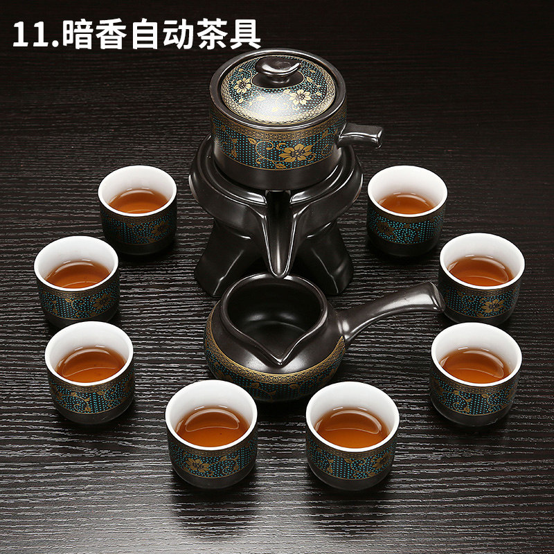 整套功夫茶具套装家用玻璃茶杯懒人石磨自动茶壶陶瓷紫砂轻奢中式_虎窝淘