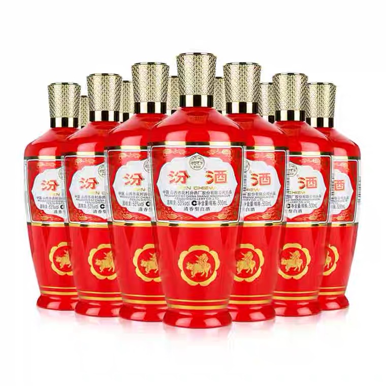 汾酒53度红玻汾酒山西杏花/村纯粮食清香型白酒整箱500mlX12瓶装_虎窝淘
