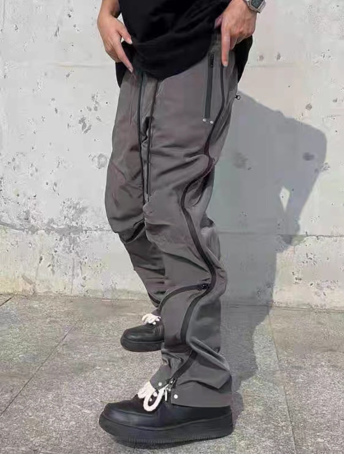 Far.ARCHIVE侧边压胶裤女男潮拉链拼接高街休闲立体机能工装裤子_虎窝淘