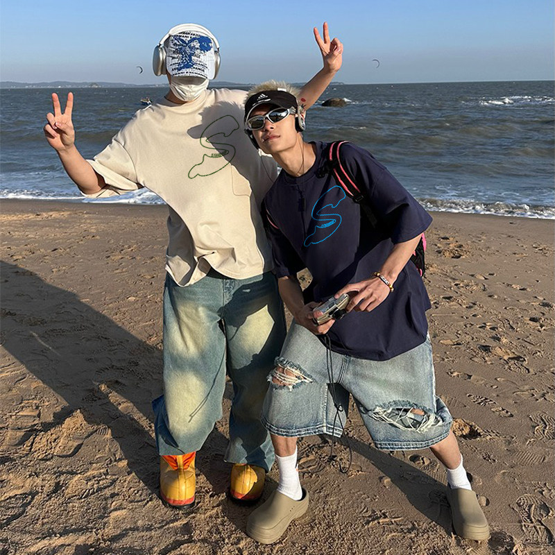 STA短袖纯棉宽松百搭简约休闲系列线条logoT恤