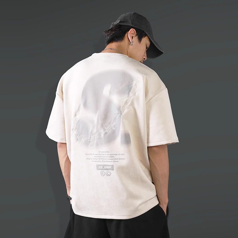 STA短袖复古重磅情侣装麂皮T恤