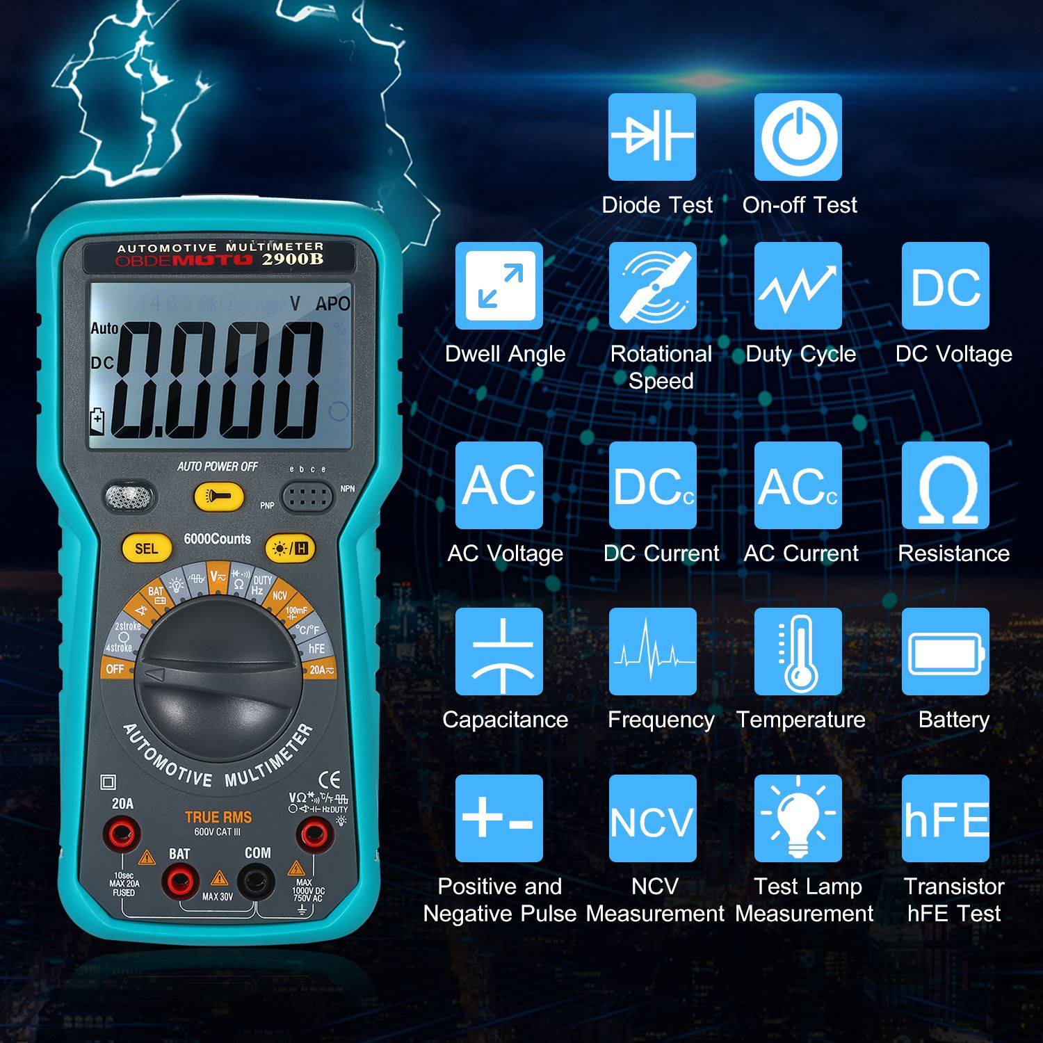 Professional Automotive Digital Multimeter Tester 6000 Count_虎窝淘