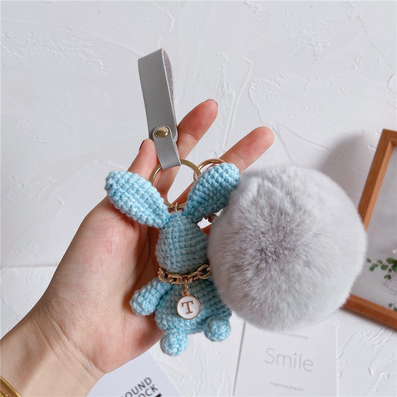 字母定制编织兔子钥匙扣可爱永生花汽车钥匙链包包挂件少女心礼物_虎窝淘