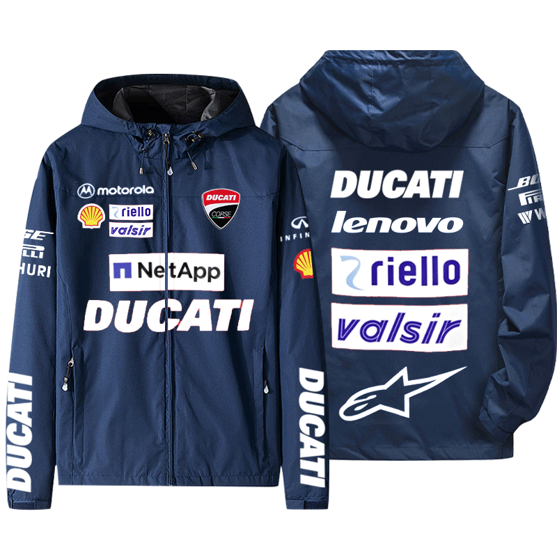 杜卡迪摩托车DUCATI连帽上衣MotoGp20赛车男秋冬加绒骑行夹克外套_虎窝淘