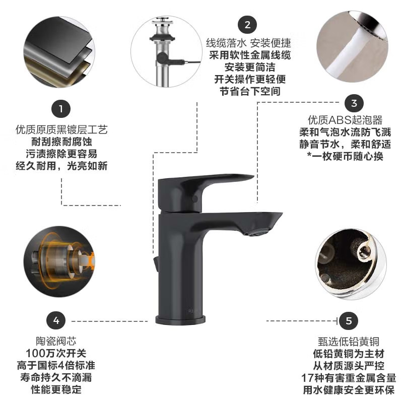 科勒黑色龙头冷热水龙头单把面盆龙头家用卫生间利欧致巧款25102T_虎窝淘