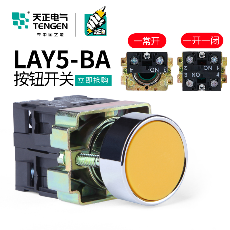 天正 LAY5平头自复位按钮开关BA31/41/51/21/35/45/42 BE101/102_虎窝淘