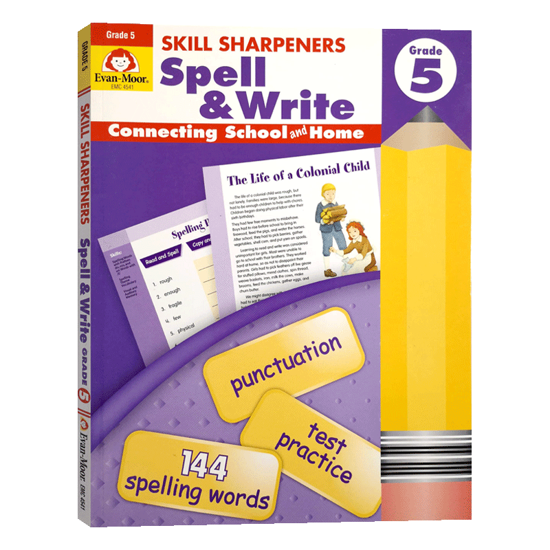 Evan-Moor Skill Sharpeners Spell& Write Grade 5英文原版教材教辅英语拼写练习册五年级技能铅笔刀系列_虎窝淘