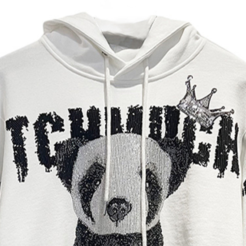 TCH轻奢潮牌熊猫烫钻帽衫T21112C6040_虎窝淘