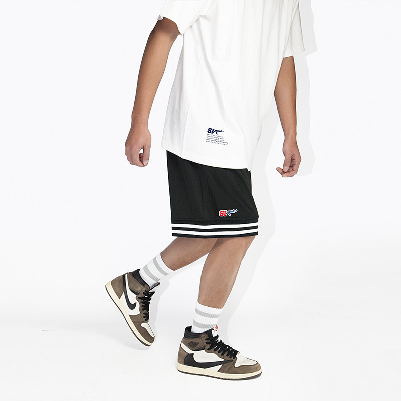 【SIMOK官方店】斯摩克街头潮牌嘻哈短裤复古双层网眼条纹篮球裤_虎窝淘