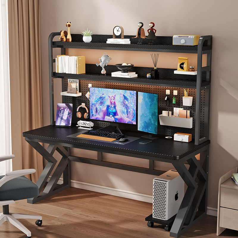 台式电脑桌书桌书架一体桌家用办公桌卧室洞洞板学生学习写字桌子_虎窝淘