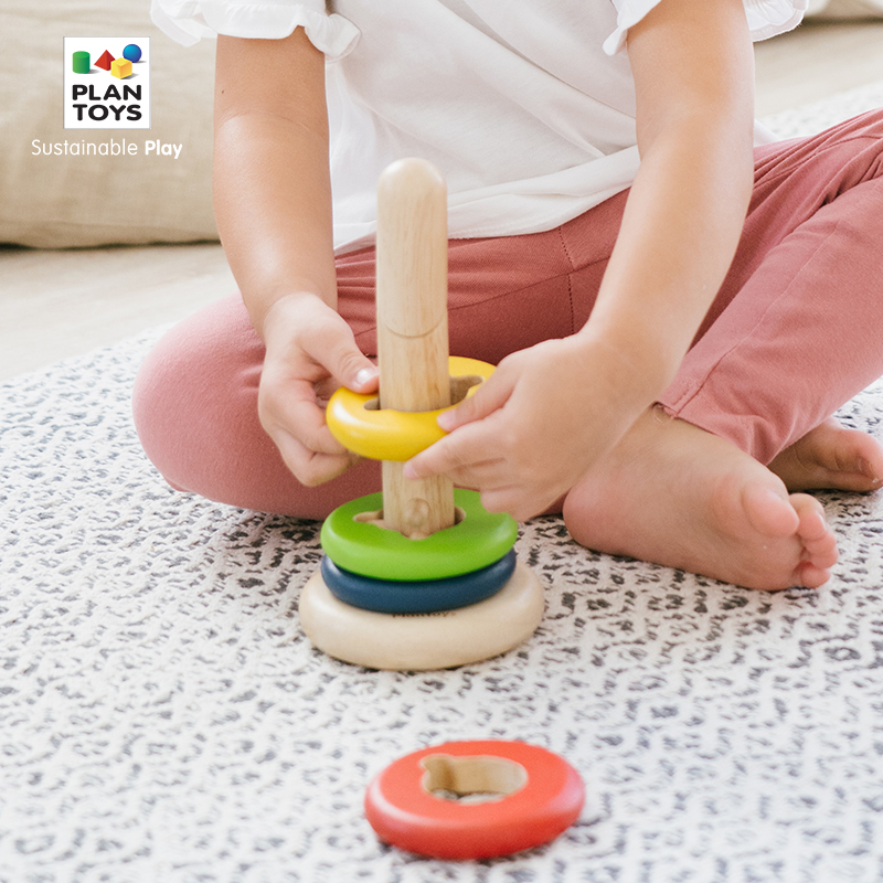 plantoys蒙氏早教益智彩色排序套柱木制颜色匹配儿童拼插玩具5457_虎窝淘