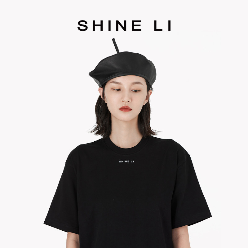 SHINE LI李姗皮贝雷帽明星同款_虎窝淘