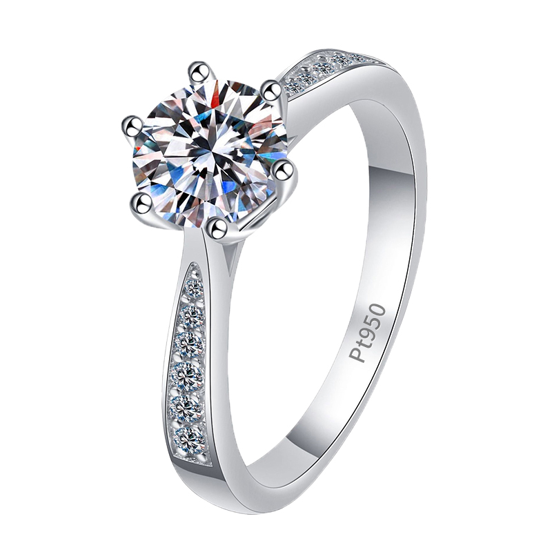 正品莫桑石钻戒女pt950铂金戒指1克拉18K金求婚情侣对戒生日礼物_虎窝淘