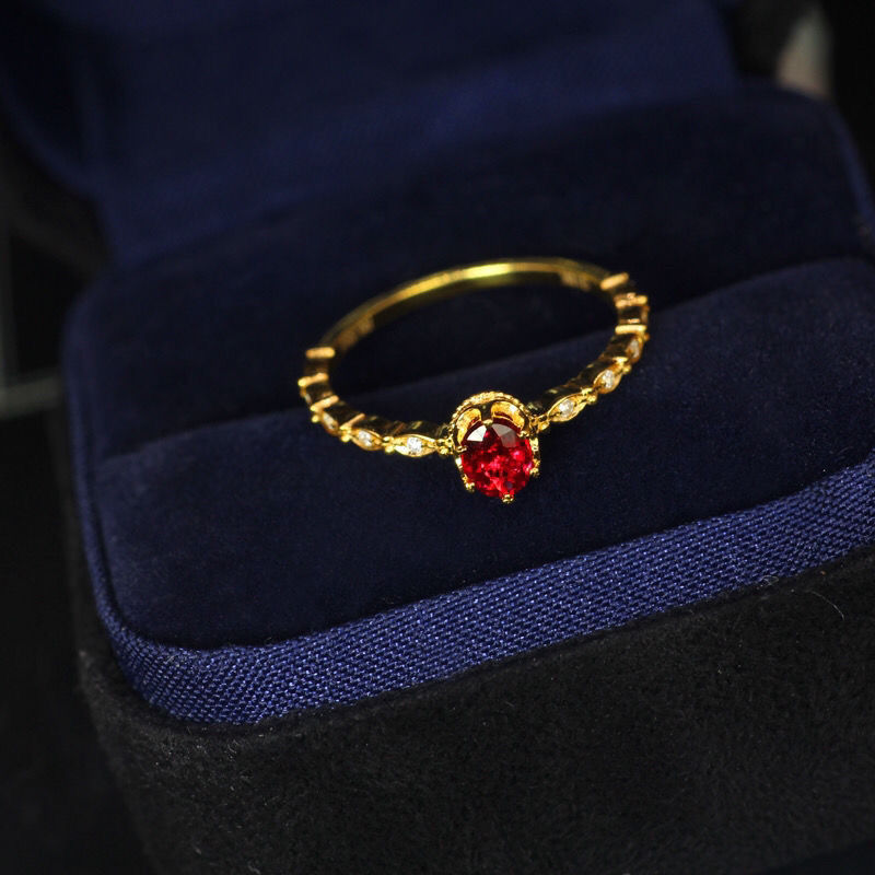 欧美风鸽血红宝石皇冠戒指女式s925银镀金镶嵌高档百搭款指环活口_虎窝淘