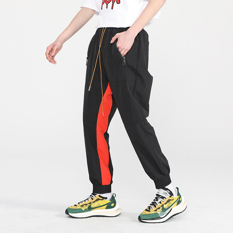 HeartBoon伯远同款双色拼接长裤宽松抽绳涤纶束脚裤男装潮牌HEBO_虎窝淘