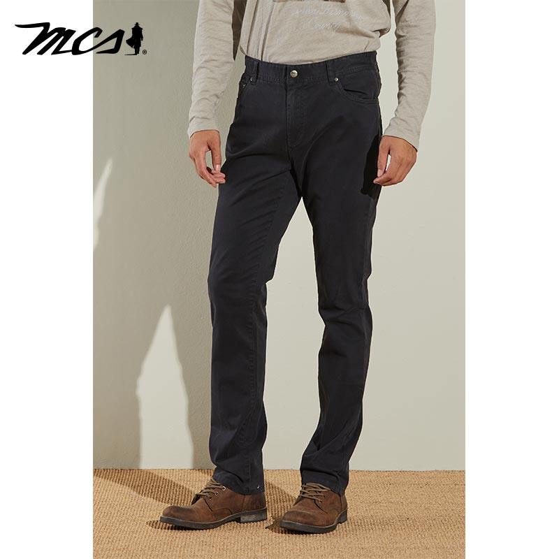 MCS男装源自万宝路春季纯色美式休闲直筒长裤复古舒适休闲裤子男_虎窝淘