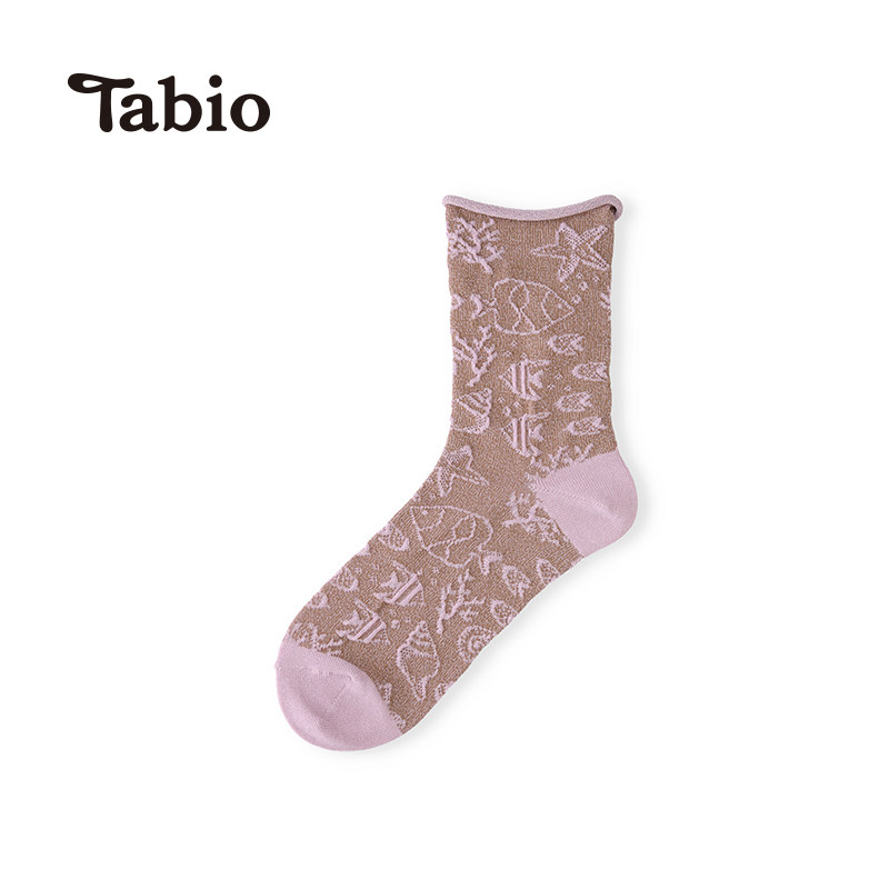 Tabio浮雕海底世界个性时尚ins潮春夏新款薄型设计女士短筒袜子_虎窝淘