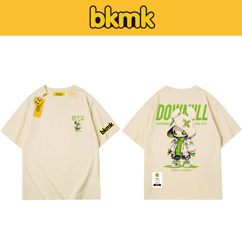 bkmk美式潮牌T恤男宽松纯棉2024夏季新款墨镜小熊印花短袖情侣装_虎窝淘