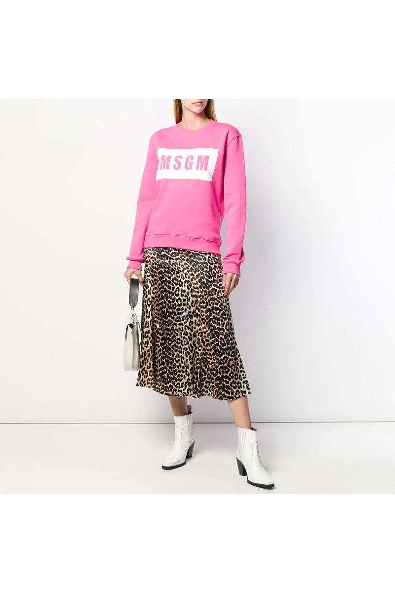 MSGM 19秋冬女士粉红色棉质LOGO标识印花时尚长袖T恤卫衣 2741MD_虎窝淘