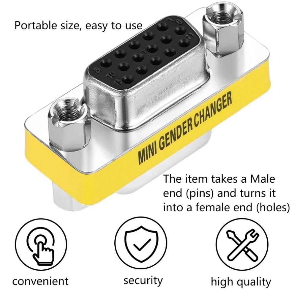 Female to Female VGA HD15 Pin Gender Changer Monitors Proje_虎窝淘