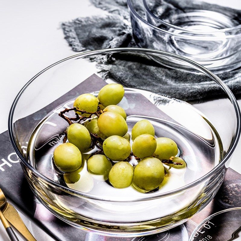 Glass salad bowl Transparent Heat-resistant bowl Large mixin_虎窝淘